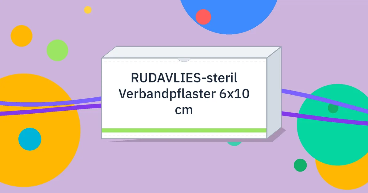 Symbolbild: Packung mit der Aufschrift RUDAVLIES-steril Verbandpflaster 6x10 cm (PZN 00031443) – Verfügbarkeit und Bezug in Apotheken in Frankfurt am Main