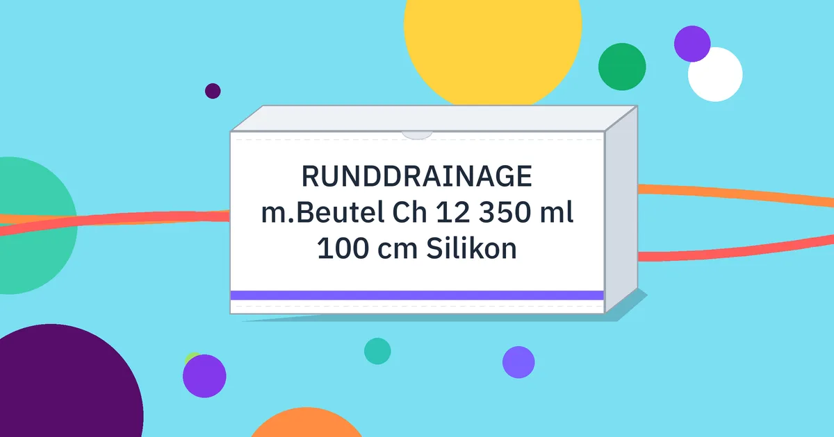 Symbolbild: Packung mit der Aufschrift RUNDDRAINAGE m.Beutel Ch 12 350 ml 100 cm Silikon (PZN 05869990) – Verfügbarkeit und Bezug in Apotheken in Frankfurt am Main