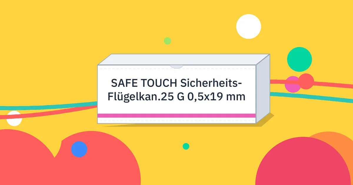 Symbolbild: Packung mit der Aufschrift SAFE TOUCH Sicherheits-Flügelkan.25 G 0,5x19 mm (PZN 10325080) – Verfügbarkeit und Bezug in Apotheken in Frankfurt am Main