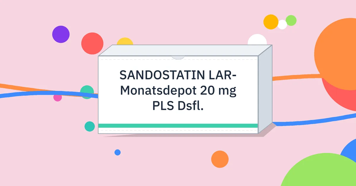 Symbolbild: Packung mit der Aufschrift SANDOSTATIN LAR-Monatsdepot 20 mg PLS Dsfl. (PZN 12422114) – Verfügbarkeit und Bezug in Apotheken in Frankfurt am Main