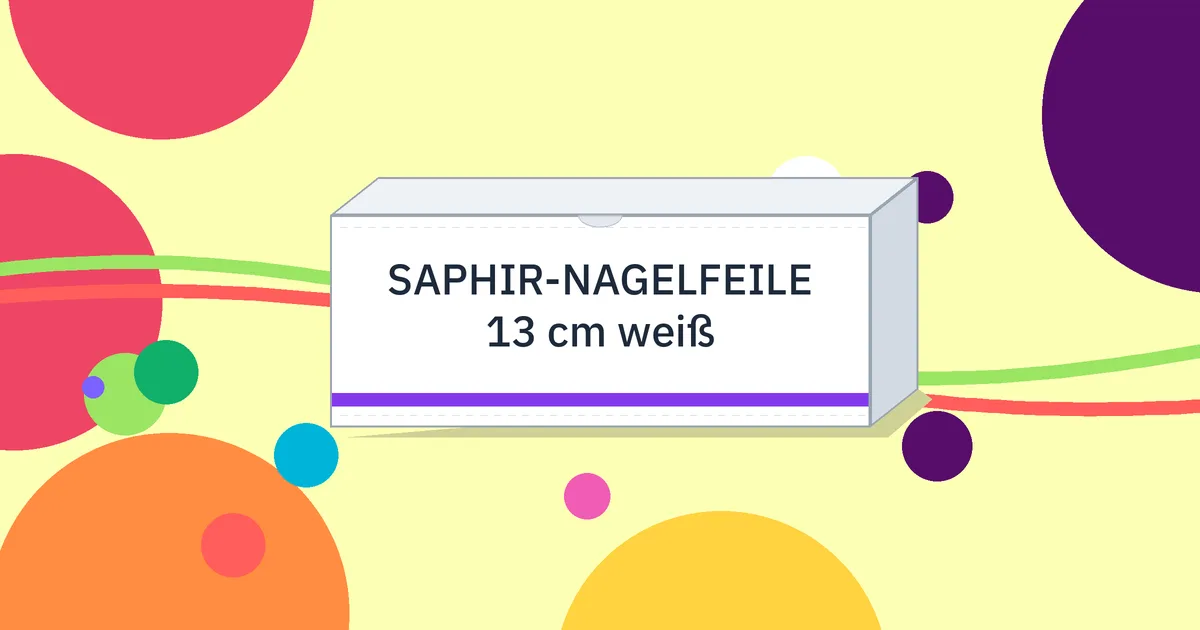 Symbolbild: Packung mit der Aufschrift SAPHIR-NAGELFEILE 13 cm weiß (PZN 18106905) – Verfügbarkeit und Bezug in Apotheken in Frankfurt am Main