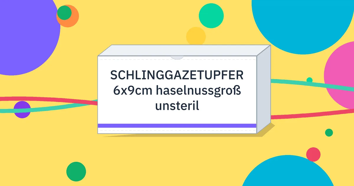 Symbolbild: Packung mit der Aufschrift SCHLINGGAZETUPFER 6x9cm haselnussgroß unsteril (PZN 00430841) – Verfügbarkeit und Bezug in Apotheken in Frankfurt am Main