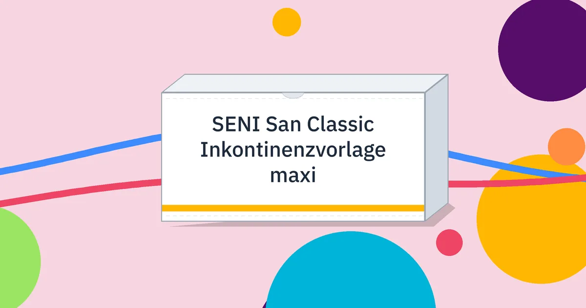 Symbolbild: Packung mit der Aufschrift SENI San Classic Inkontinenzvorlage maxi (PZN 18012251) – Verfügbarkeit und Bezug in Apotheken in Frankfurt am Main