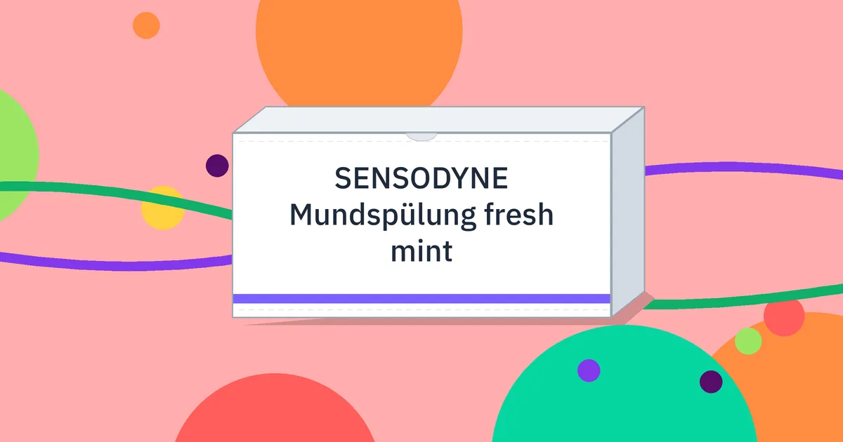 Symbolbild: Packung mit der Aufschrift SENSODYNE Mundspülung fresh mint (PZN 10709828) – Verfügbarkeit und Bezug in Apotheken in Frankfurt am Main