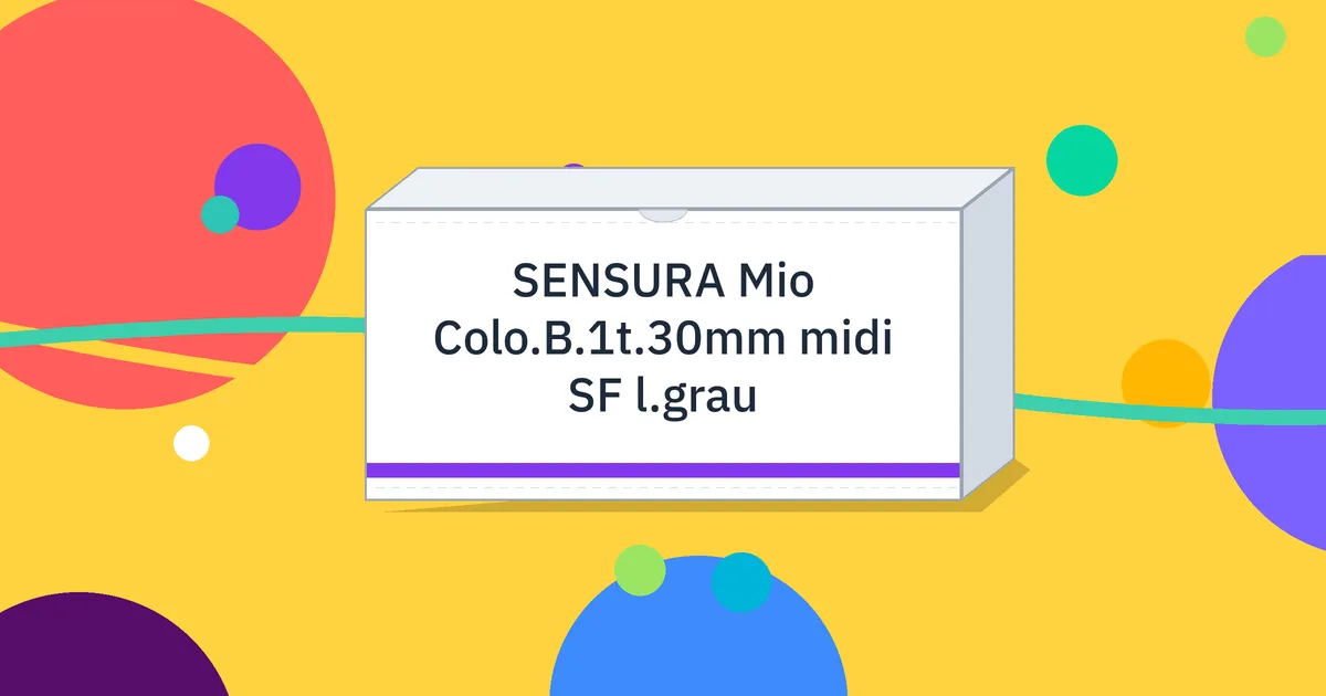 Symbolbild: Packung mit der Aufschrift SENSURA Mio Colo.B.1t.30mm midi SF l.grau (PZN 10201691) – Verfügbarkeit und Bezug in Apotheken in Frankfurt am Main