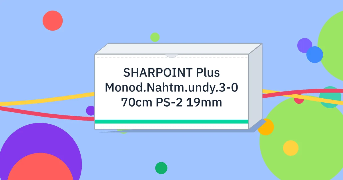 Symbolbild: Packung mit der Aufschrift SHARPOINT Plus Monod.Nahtm.undy.3-0 70cm PS-2 19mm (PZN 17986695) – Verfügbarkeit und Bezug in Apotheken in Frankfurt am Main