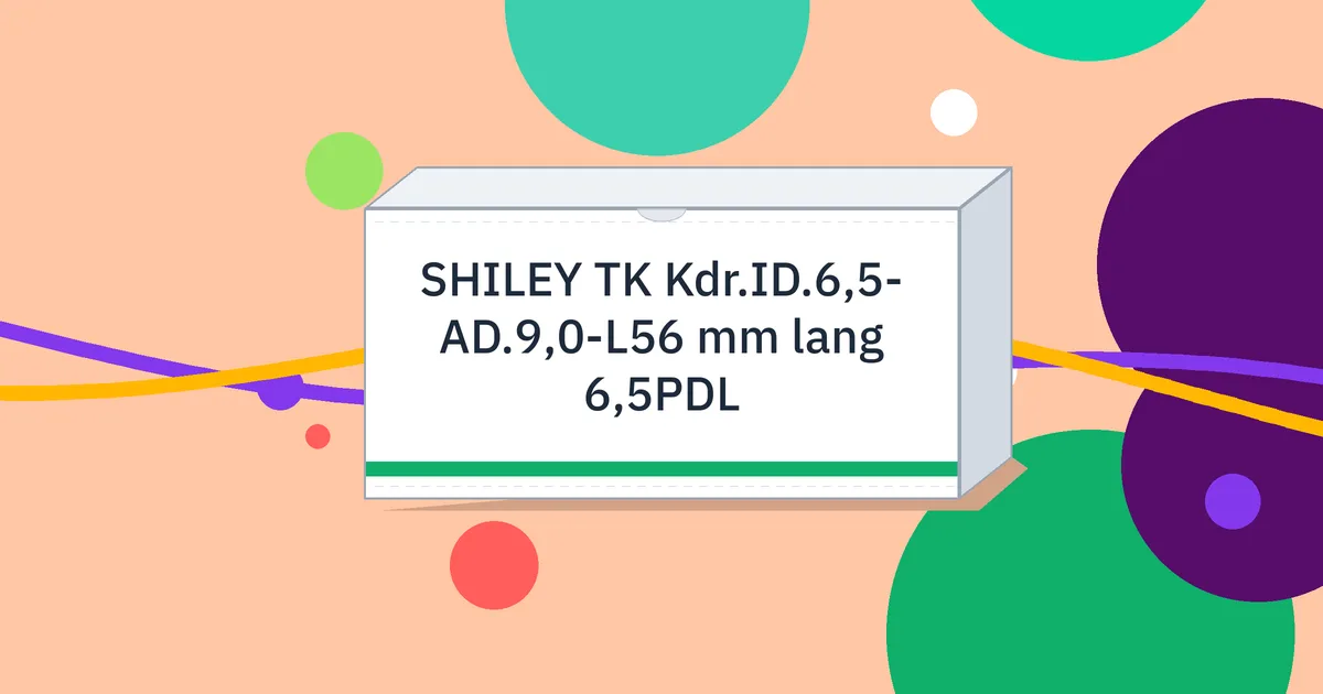 Symbolbild: Packung mit der Aufschrift SHILEY TK Kdr.ID.6,5-AD.9,0-L56 mm lang 6,5PDL (PZN 03380196) – Verfügbarkeit und Bezug in Apotheken in Frankfurt am Main