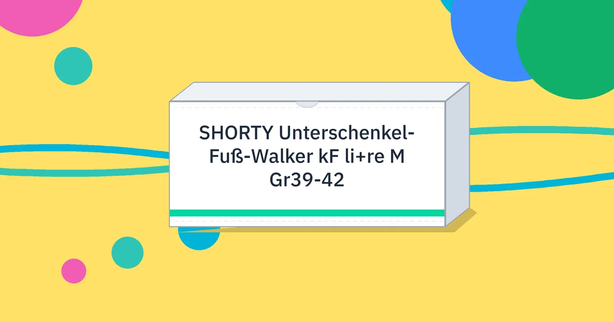 Symbolbild: Packung mit der Aufschrift SHORTY Unterschenkel-Fuß-Walker kF li+re M Gr39-42 (PZN 17197768) – Verfügbarkeit und Bezug in Apotheken in Frankfurt am Main