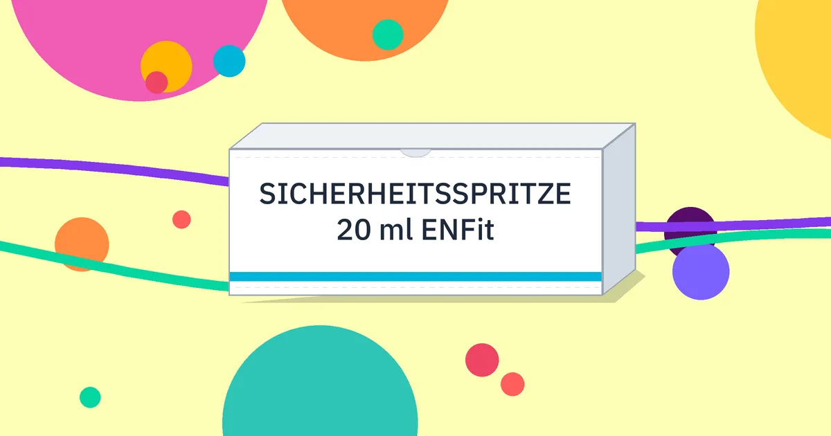 Symbolbild: Packung mit der Aufschrift SICHERHEITSSPRITZE 20 ml ENFit (PZN 19526992) – Verfügbarkeit und Bezug in Apotheken in Frankfurt am Main