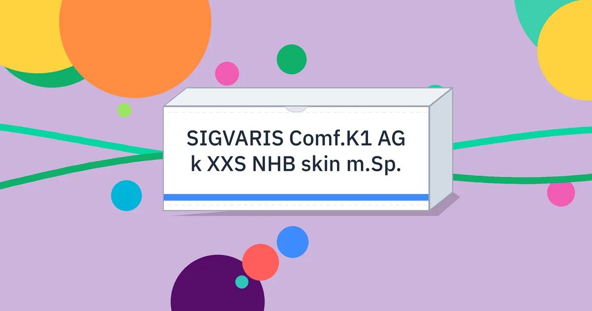 Symbolbild: Packung mit der Aufschrift SIGVARIS Comf.K1 AG k XXS NHB skin m.Sp. (PZN 17098138) – Verfügbarkeit und Bezug in Apotheken in Frankfurt am Main
