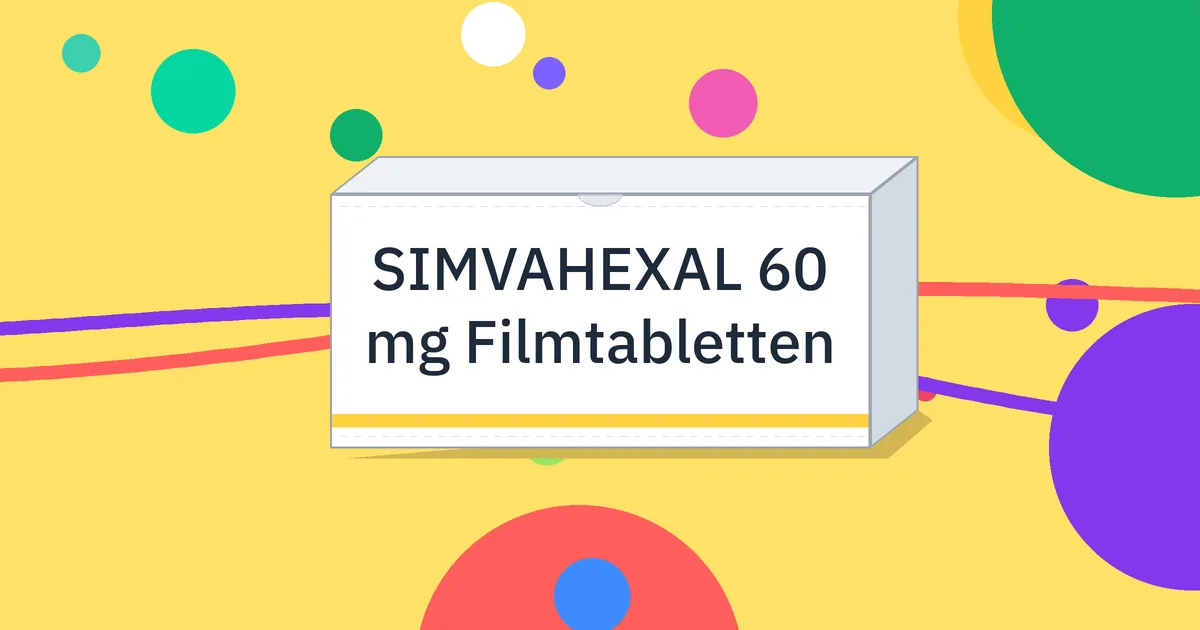 Symbolbild: Packung mit der Aufschrift SIMVAHEXAL 60 mg Filmtabletten (PZN 00516821) – Verfügbarkeit und Bezug in Apotheken in Frankfurt am Main