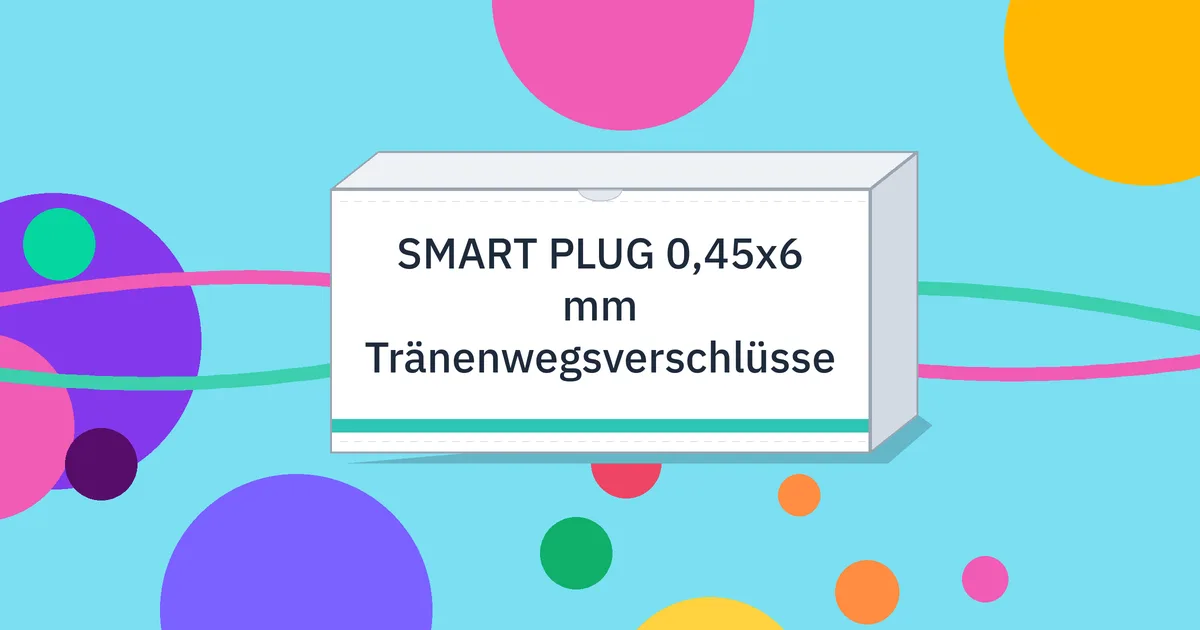 Symbolbild: Packung mit der Aufschrift SMART PLUG 0,45x6 mm Tränenwegsverschlüsse (PZN 09460447) – Verfügbarkeit und Bezug in Apotheken in Frankfurt am Main