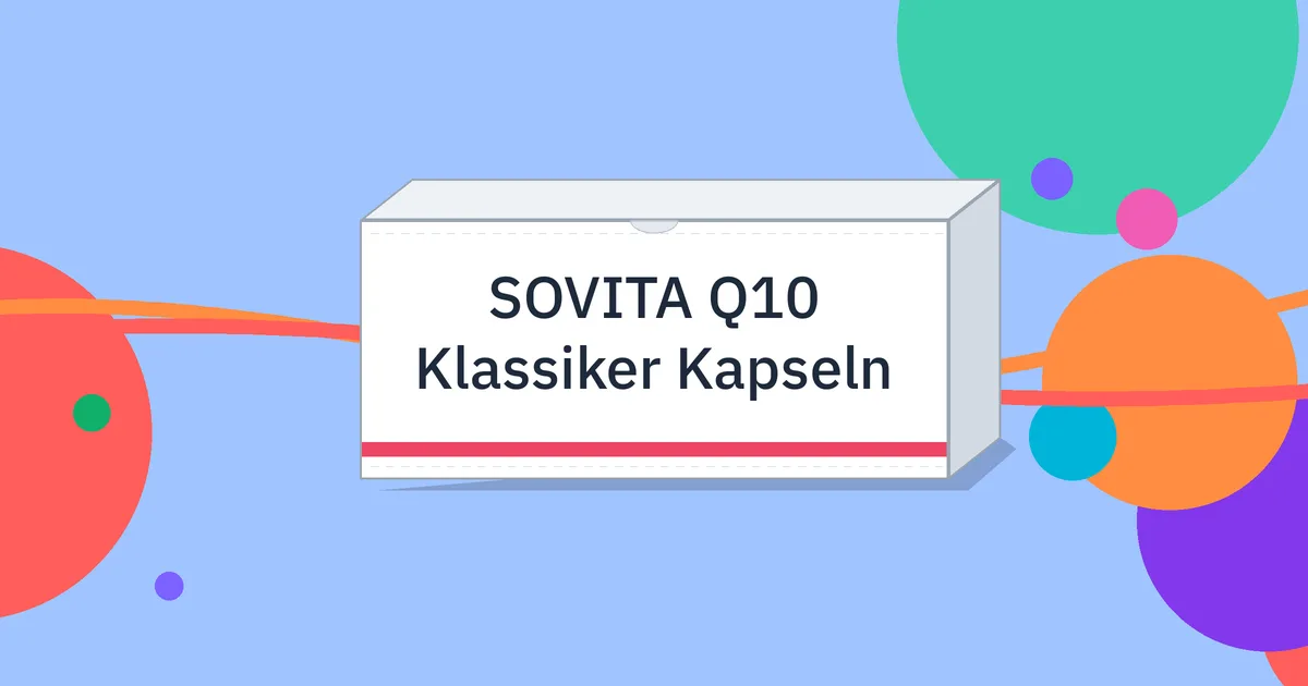 Symbolbild: Packung mit der Aufschrift SOVITA Q10 Klassiker Kapseln (PZN 10166931) – Verfügbarkeit und Bezug in Apotheken in Frankfurt am Main