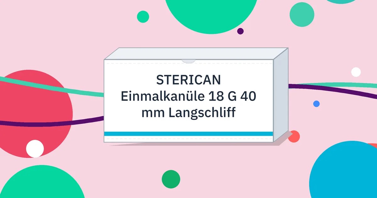 Symbolbild: Packung mit der Aufschrift STERICAN Einmalkanüle 18 G 40 mm Langschliff (PZN 18746674) – Verfügbarkeit und Bezug in Apotheken in Frankfurt am Main