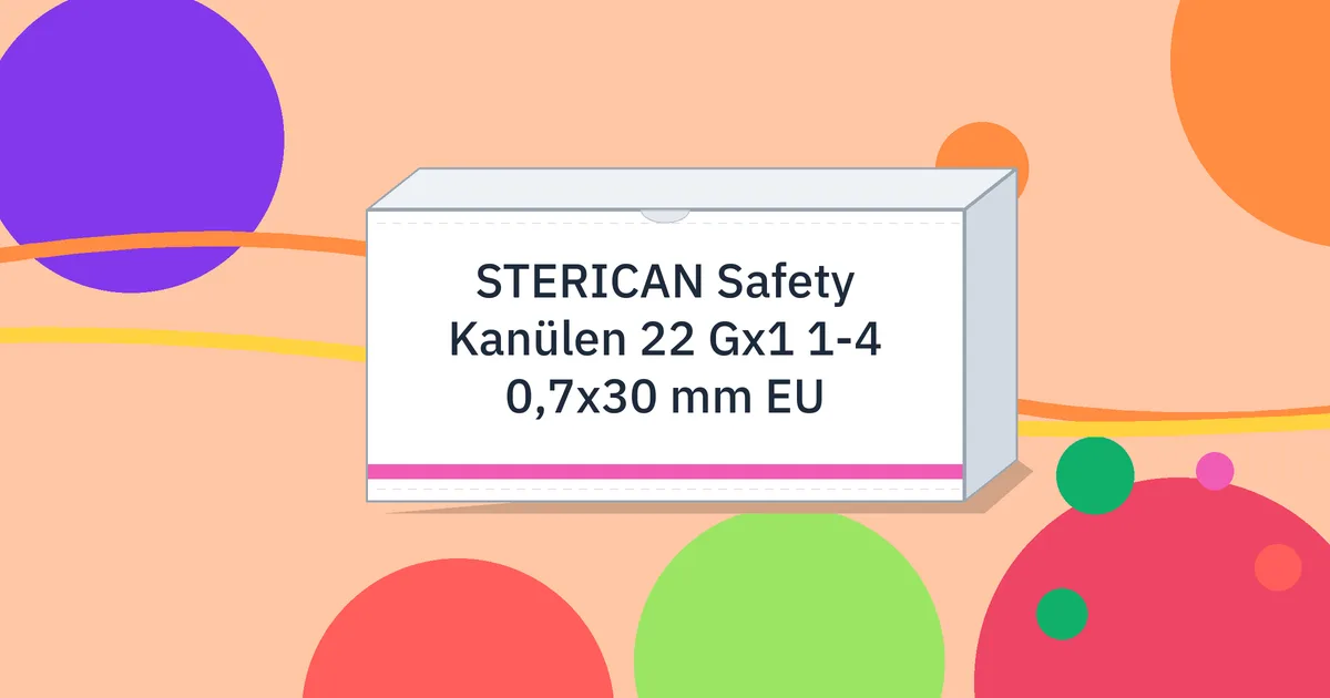 Symbolbild: Packung mit der Aufschrift STERICAN Safety Kanülen 22 Gx1 1-4 0,7x30 mm EU (PZN 15746484) – Verfügbarkeit und Bezug in Apotheken in Frankfurt am Main