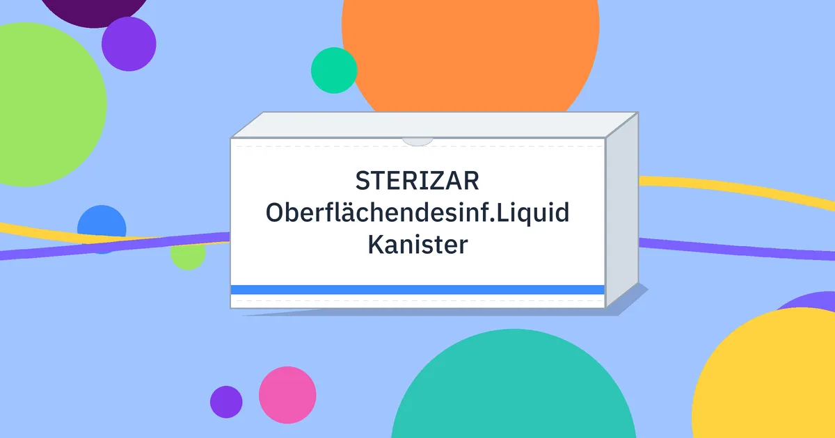 Symbolbild: Packung mit der Aufschrift STERIZAR Oberflächendesinf.Liquid Kanister (PZN 17590388) – Verfügbarkeit und Bezug in Apotheken in Frankfurt am Main
