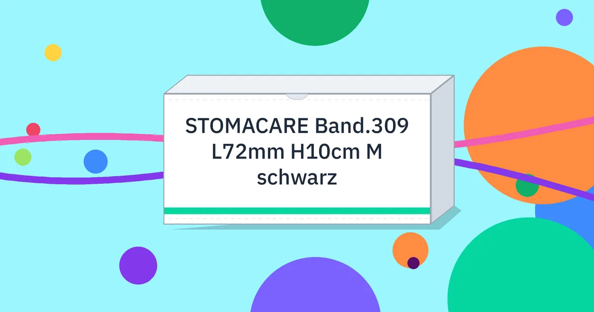 Symbolbild: Packung mit der Aufschrift STOMACARE Band.309 L72mm H10cm M schwarz (PZN 10841373) – Verfügbarkeit und Bezug in Apotheken in Frankfurt am Main