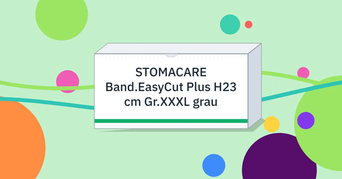 Symbolbild: Packung mit der Aufschrift STOMACARE Band.EasyCut Plus H23 cm Gr.XXXL grau (PZN 16314723) – Verfügbarkeit und Bezug in Apotheken in Frankfurt am Main
