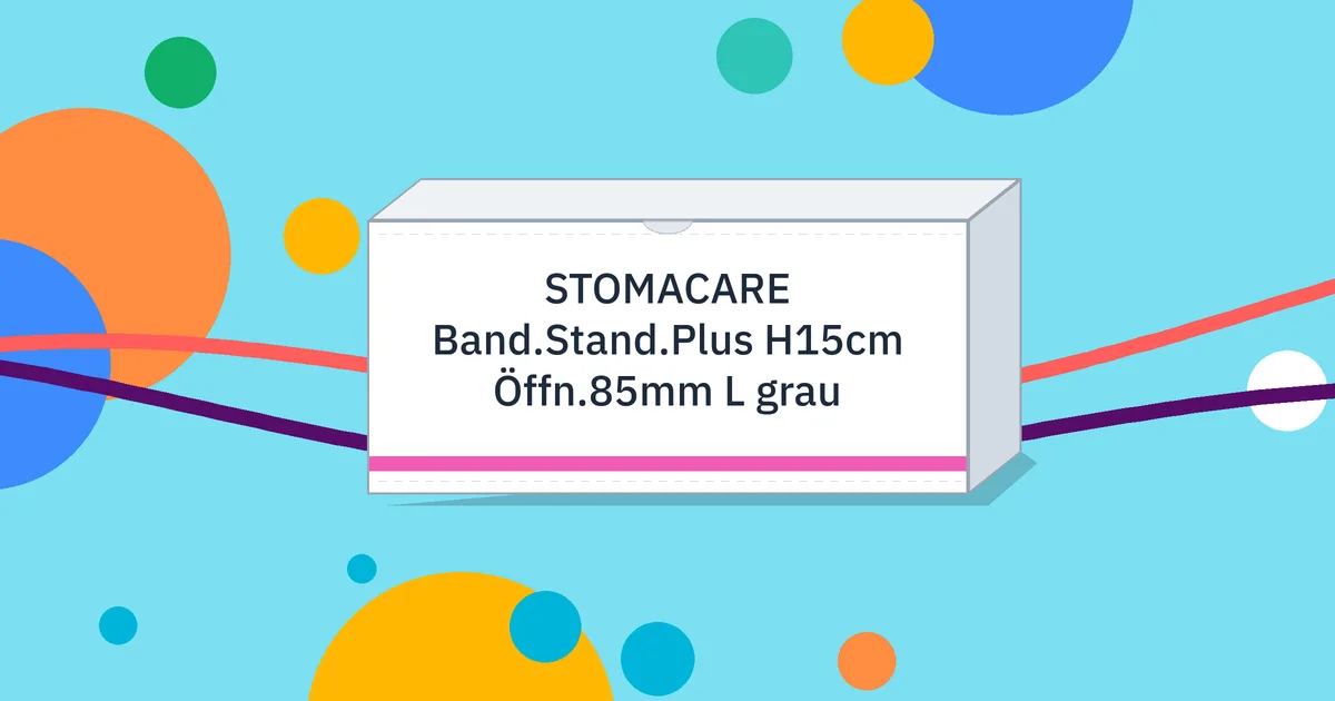 Symbolbild: Packung mit der Aufschrift STOMACARE Band.Stand.Plus H15cm Öffn.85mm L grau (PZN 16750447) – Verfügbarkeit und Bezug in Apotheken in Frankfurt am Main
