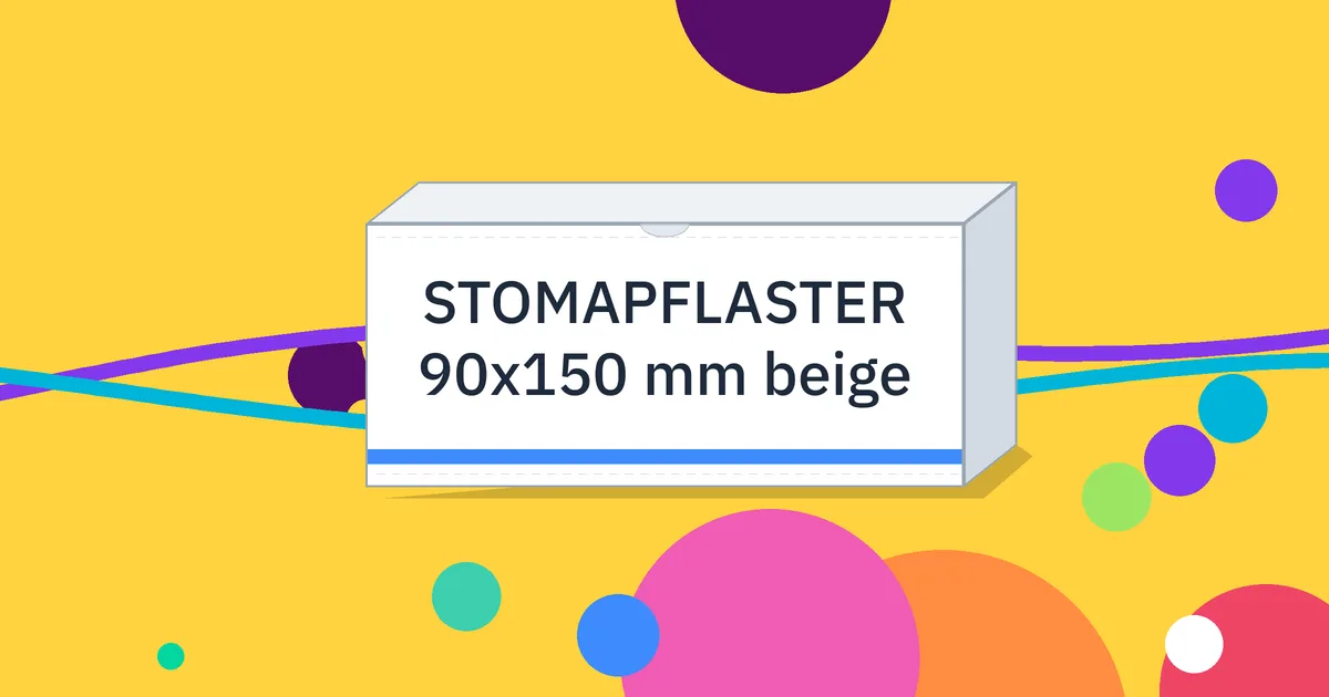 Symbolbild: Packung mit der Aufschrift STOMAPFLASTER 90x150 mm beige (PZN 16034610) – Verfügbarkeit und Bezug in Apotheken in Frankfurt am Main