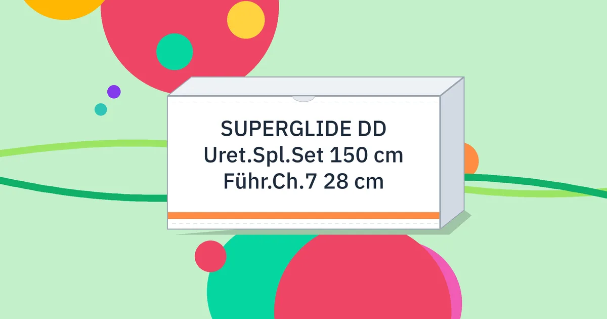 Symbolbild: Packung mit der Aufschrift SUPERGLIDE DD Uret.Spl.Set 150 cm Führ.Ch.7 28 cm (PZN 03708751) – Verfügbarkeit und Bezug in Apotheken in Frankfurt am Main