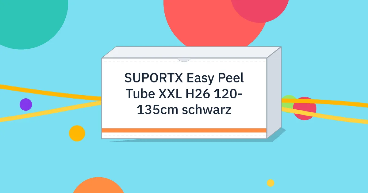 Symbolbild: Packung mit der Aufschrift SUPORTX Easy Peel Tube XXL H26 120-135cm schwarz (PZN 10125553) – Verfügbarkeit und Bezug in Apotheken in Frankfurt am Main