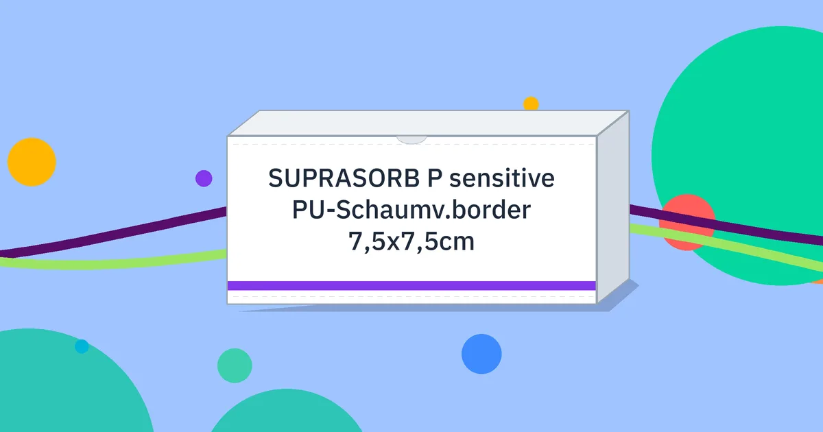 Symbolbild: Packung mit der Aufschrift SUPRASORB P sensitive PU-Schaumv.border 7,5x7,5cm (PZN 20276359) – Verfügbarkeit und Bezug in Apotheken in Frankfurt am Main