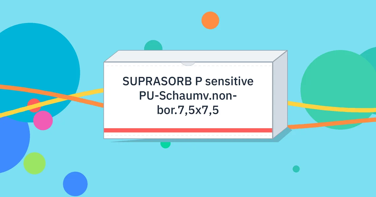 Symbolbild: Packung mit der Aufschrift SUPRASORB P sensitive PU-Schaumv.non-bor.7,5x7,5 (PZN 17613652) – Verfügbarkeit und Bezug in Apotheken in Frankfurt am Main