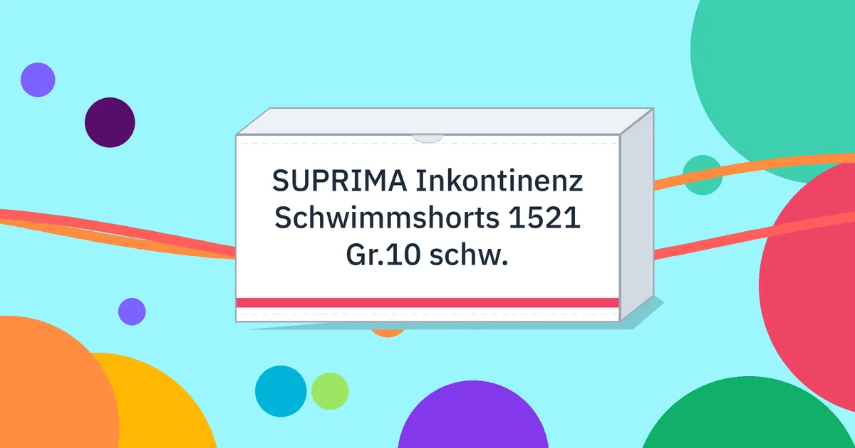 Symbolbild: Packung mit der Aufschrift SUPRIMA Inkontinenz Schwimmshorts 1521 Gr.10 schw. (PZN 00719487) – Verfügbarkeit und Bezug in Apotheken in Frankfurt am Main