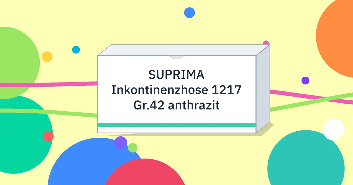 Symbolbild: Packung mit der Aufschrift SUPRIMA Inkontinenzhose 1217 Gr.42 anthrazit (PZN 19174145) – Verfügbarkeit und Bezug in Apotheken in Frankfurt am Main