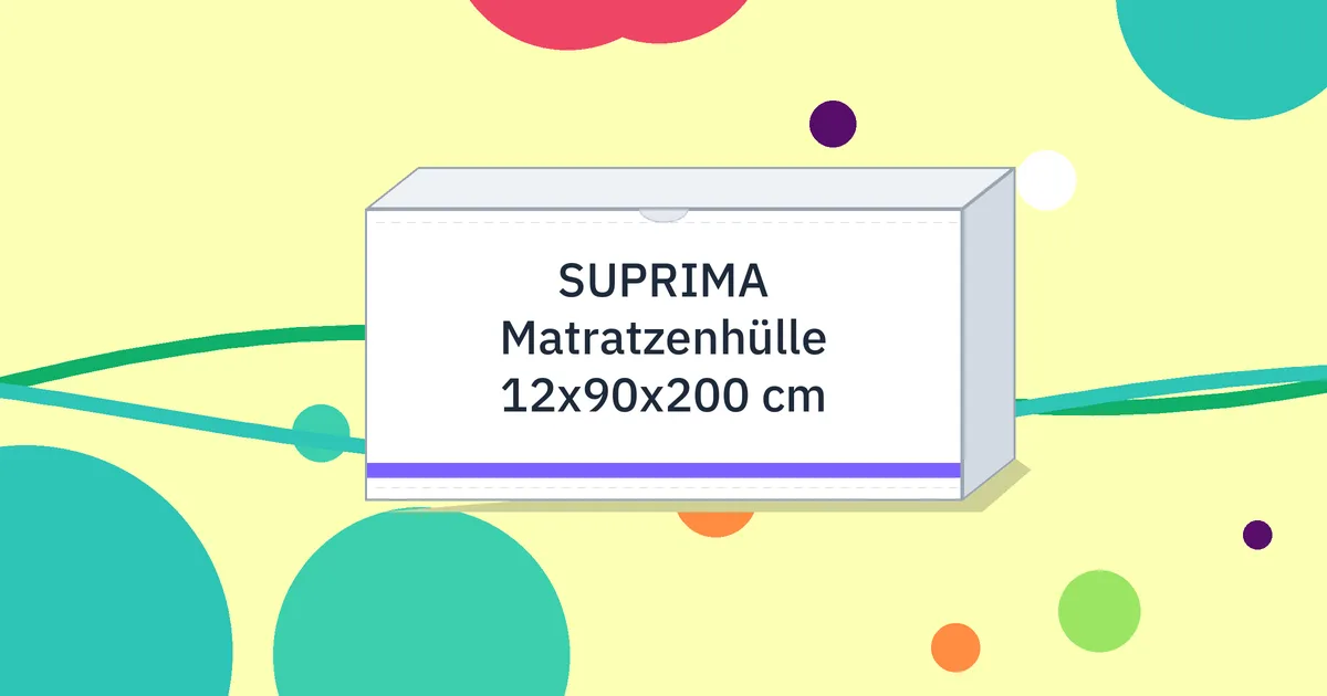 Symbolbild: Packung mit der Aufschrift SUPRIMA Matratzenhülle 12x90x200 cm (PZN 01650993) – Verfügbarkeit und Bezug in Apotheken in Frankfurt am Main
