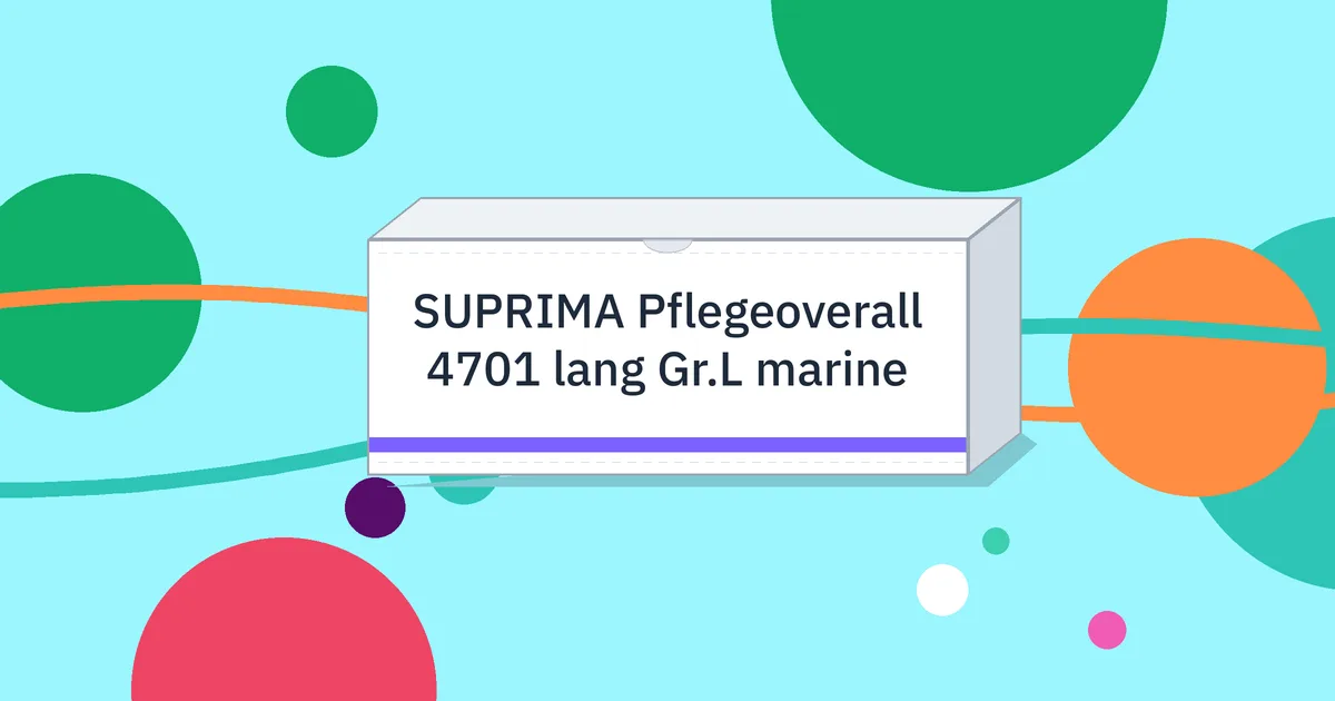 Symbolbild: Packung mit der Aufschrift SUPRIMA Pflegeoverall 4701 lang Gr.L marine (PZN 09377031) – Verfügbarkeit und Bezug in Apotheken in Frankfurt am Main