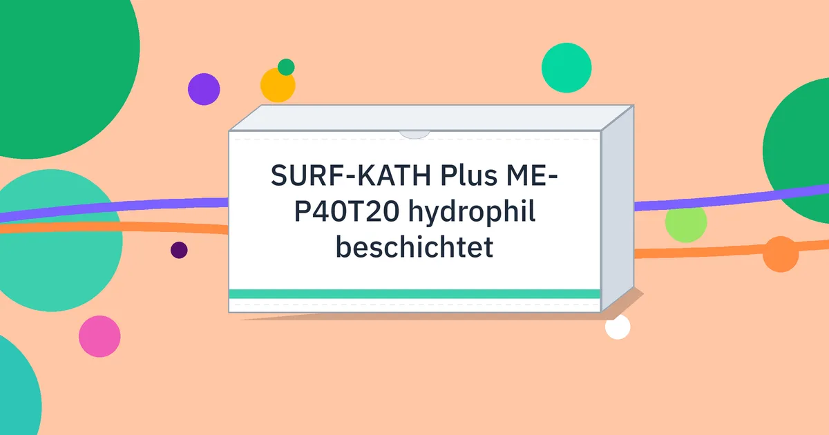 Symbolbild: Packung mit der Aufschrift SURF-KATH Plus ME-P40T20 hydrophil beschichtet (PZN 05737171) – Verfügbarkeit und Bezug in Apotheken in Frankfurt am Main