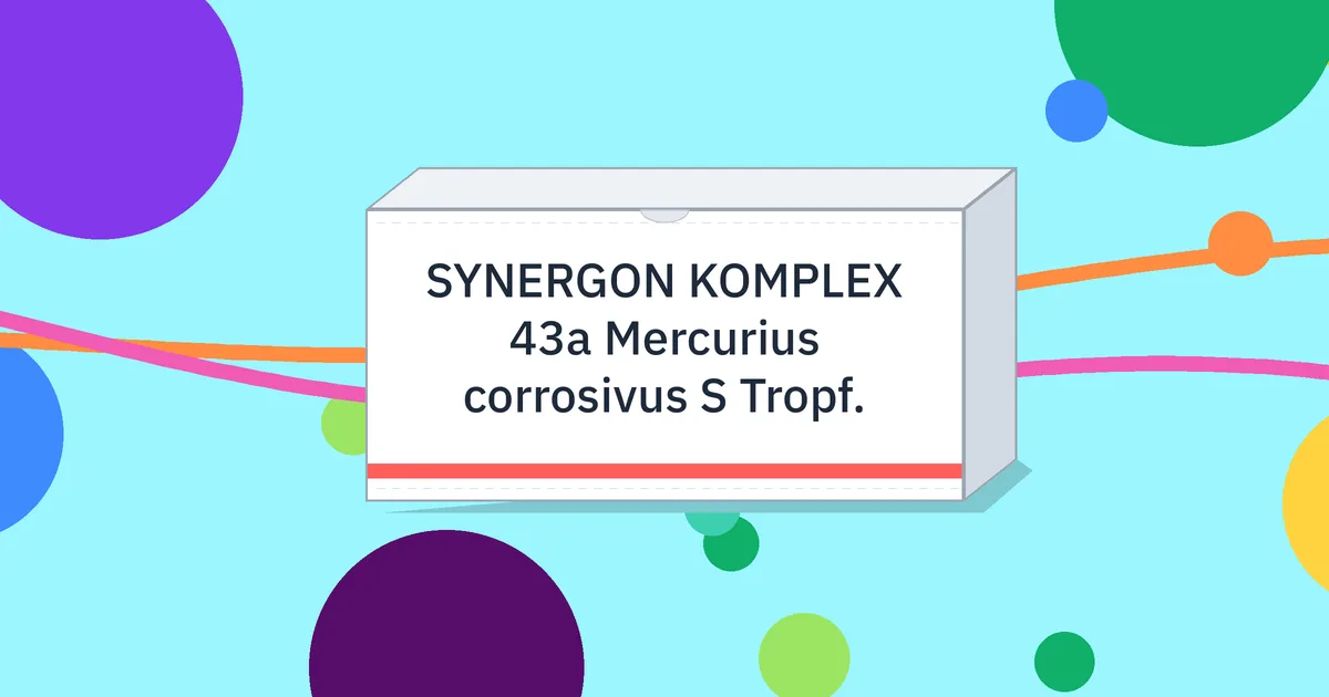 Symbolbild: Packung mit der Aufschrift SYNERGON KOMPLEX 43a Mercurius corrosivus S Tropf. (PZN 19895809) – Verfügbarkeit und Bezug in Apotheken in Frankfurt am Main