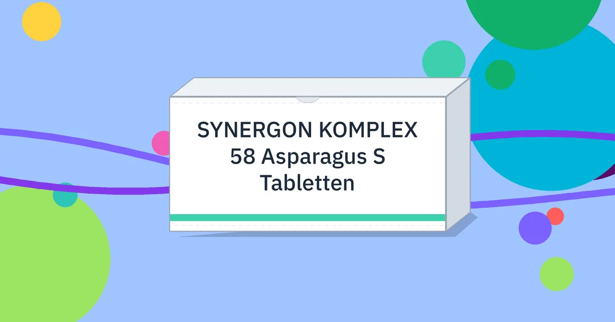 Symbolbild: Packung mit der Aufschrift SYNERGON KOMPLEX 58 Asparagus S Tabletten (PZN 18380948) – Verfügbarkeit und Bezug in Apotheken in Frankfurt am Main