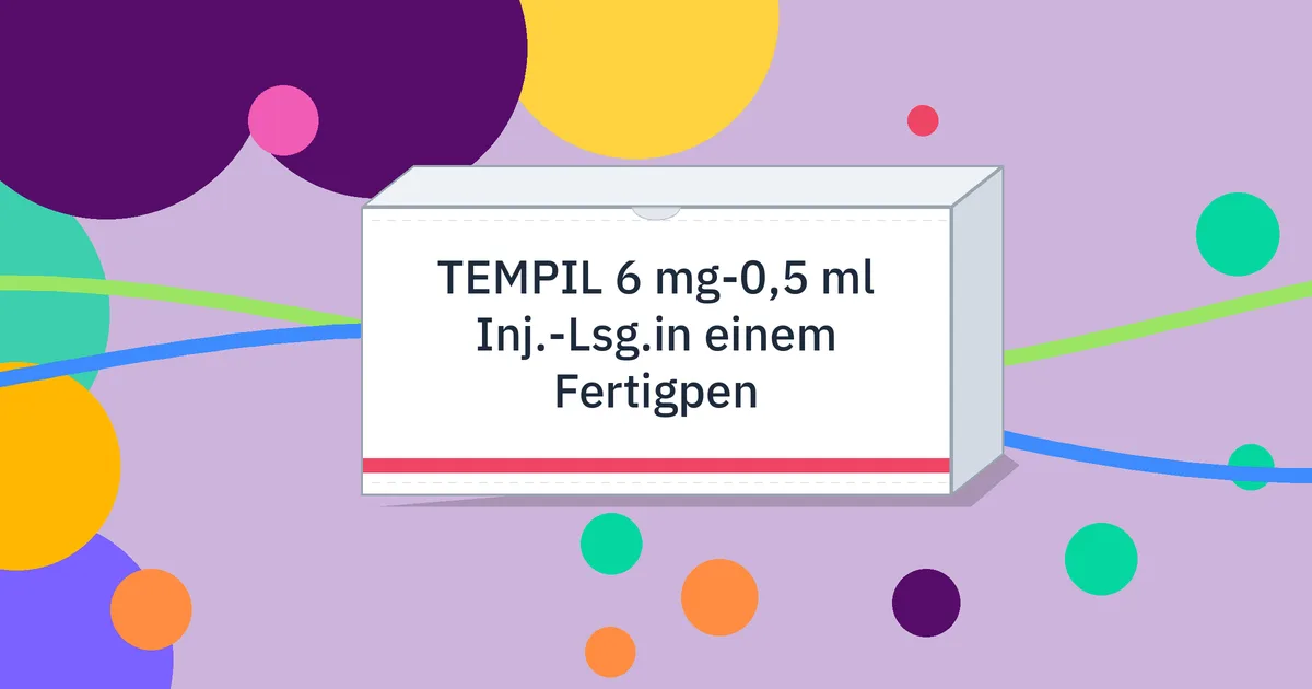 Symbolbild: Packung mit der Aufschrift TEMPIL 6 mg-0,5 ml Inj.-Lsg.in einem Fertigpen (PZN 16528453) – Verfügbarkeit und Bezug in Apotheken in Frankfurt am Main