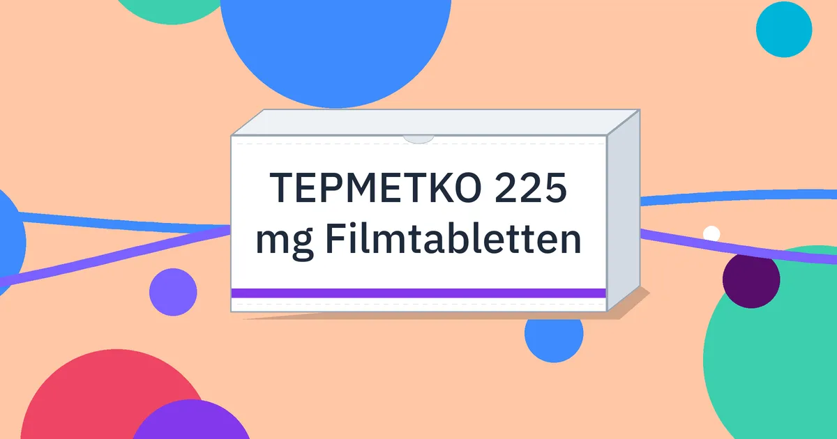 Symbolbild: Packung mit der Aufschrift TEPMETKO 225 mg Filmtabletten (PZN 17447337) – Verfügbarkeit und Bezug in Apotheken in Frankfurt am Main