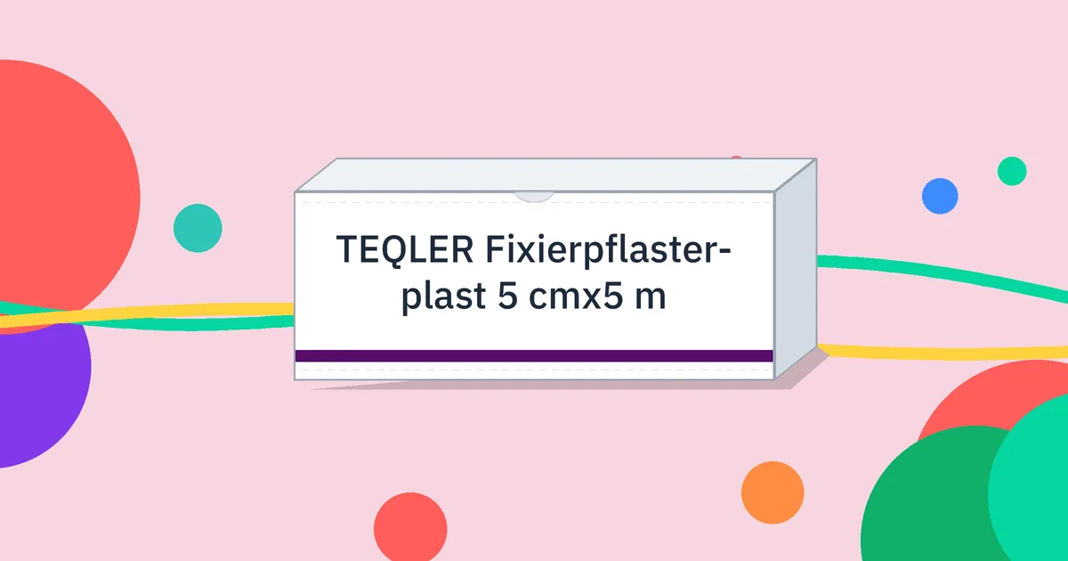 Symbolbild: Packung mit der Aufschrift TEQLER Fixierpflaster-plast 5 cmx5 m (PZN 18882791) – Verfügbarkeit und Bezug in Apotheken in Frankfurt am Main