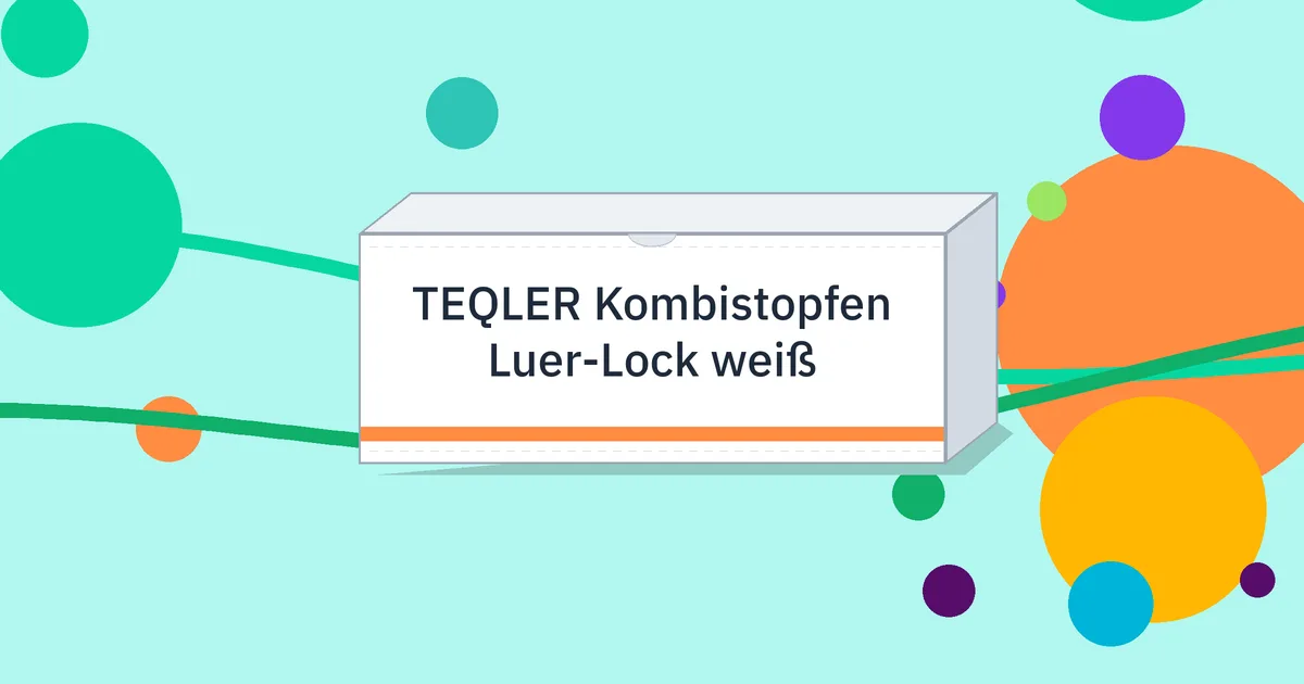 Symbolbild: Packung mit der Aufschrift TEQLER Kombistopfen Luer-Lock weiß (PZN 18604916) – Verfügbarkeit und Bezug in Apotheken in Frankfurt am Main