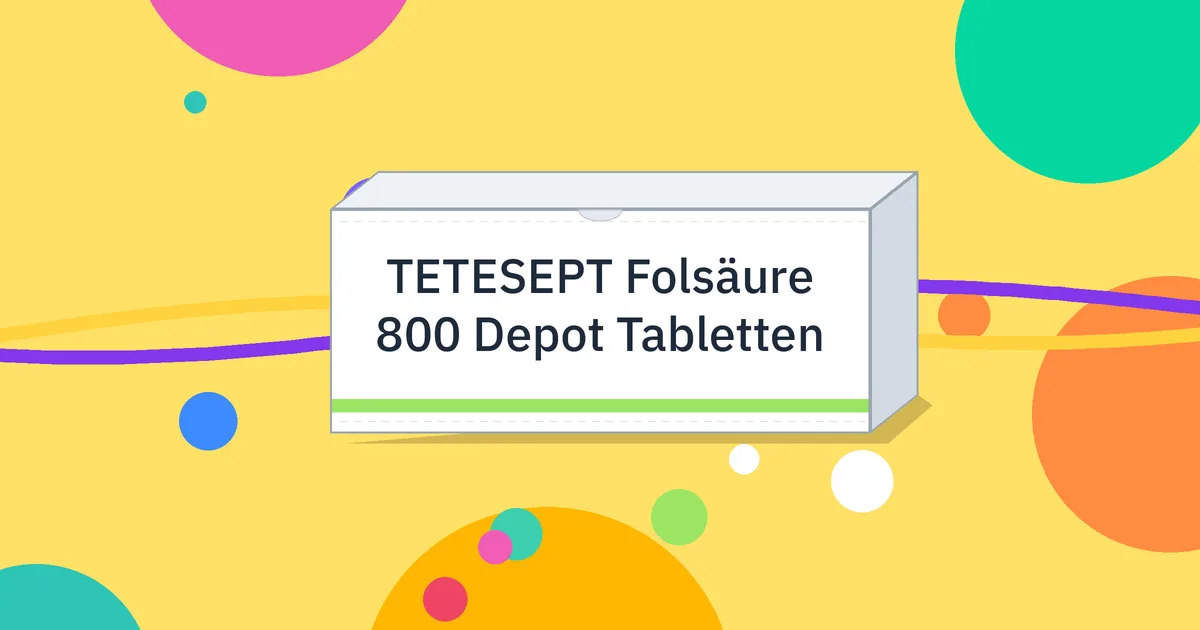 Symbolbild: Packung mit der Aufschrift TETESEPT Folsäure 800 Depot Tabletten (PZN 13835060) – Verfügbarkeit und Bezug in Apotheken in Frankfurt am Main