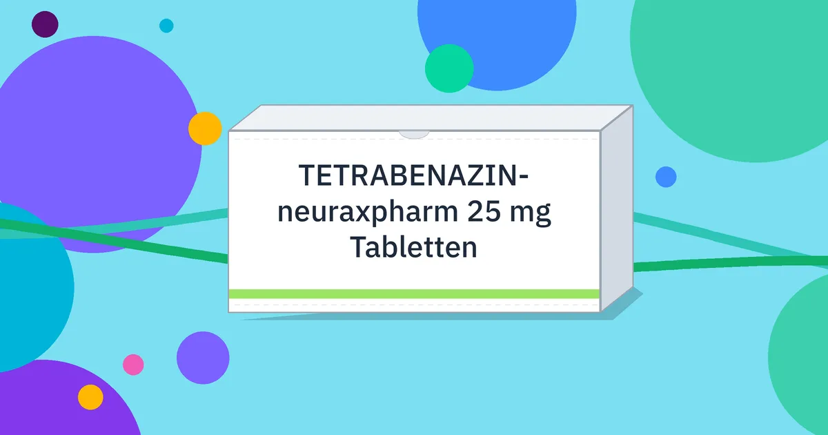 Symbolbild: Packung mit der Aufschrift TETRABENAZIN-neuraxpharm 25 mg Tabletten (PZN 12450760) – Verfügbarkeit und Bezug in Apotheken in Frankfurt am Main