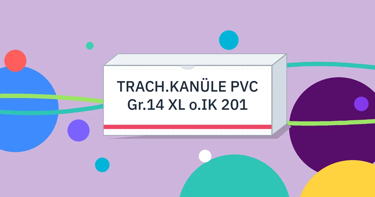 Symbolbild: Packung mit der Aufschrift TRACH.KANÜLE PVC Gr.14 XL o.IK 201 (PZN 06995550) – Verfügbarkeit und Bezug in Apotheken in Frankfurt am Main
