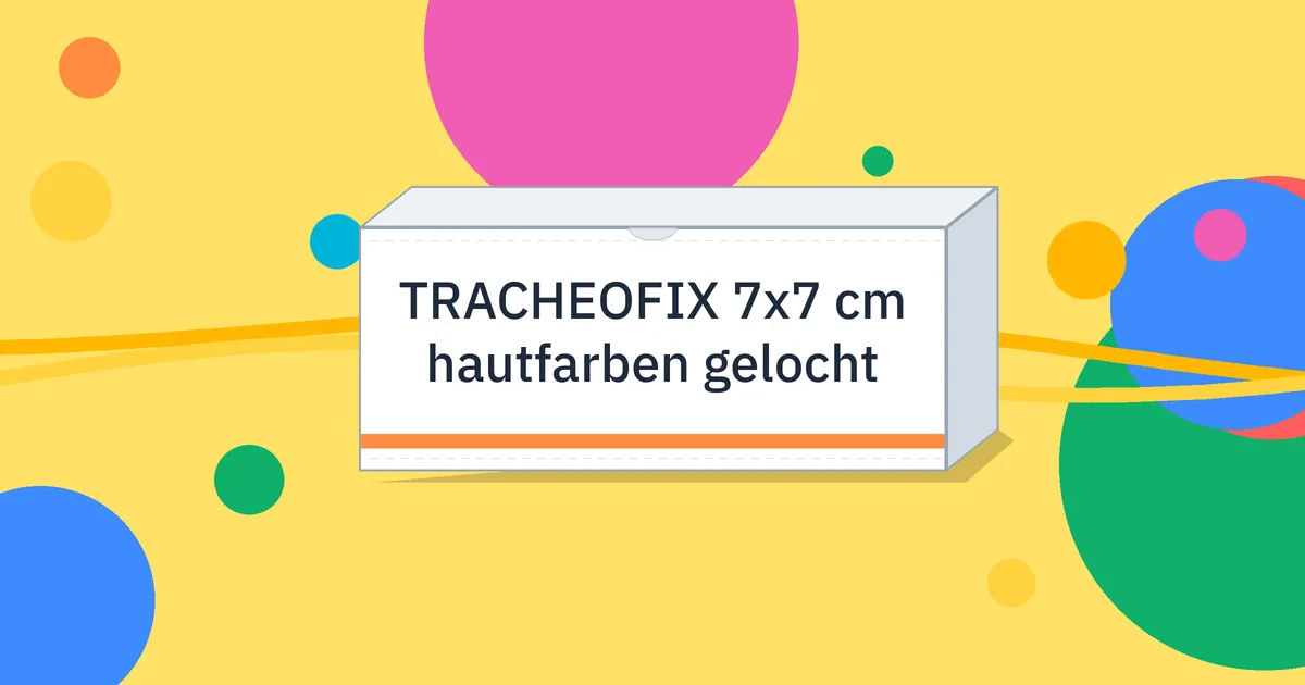 Symbolbild: Packung mit der Aufschrift TRACHEOFIX 7x7 cm hautfarben gelocht (PZN 00355186) – Verfügbarkeit und Bezug in Apotheken in Frankfurt am Main