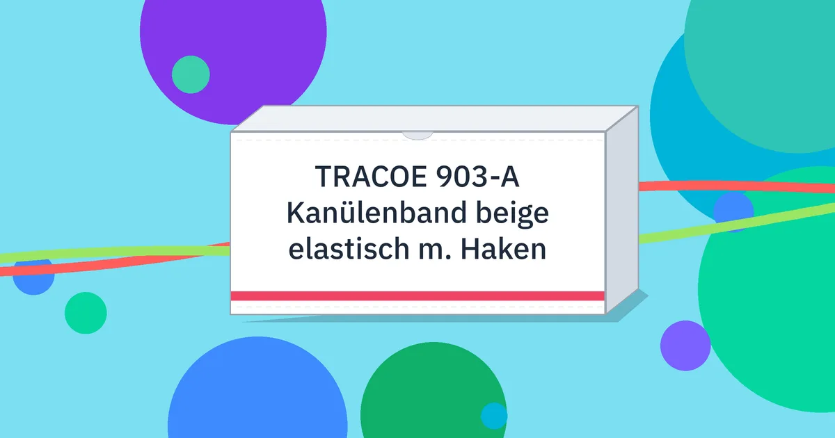 Symbolbild: Packung mit der Aufschrift TRACOE 903-A Kanülenband beige elastisch m. Haken (PZN 02722418) – Verfügbarkeit und Bezug in Apotheken in Frankfurt am Main