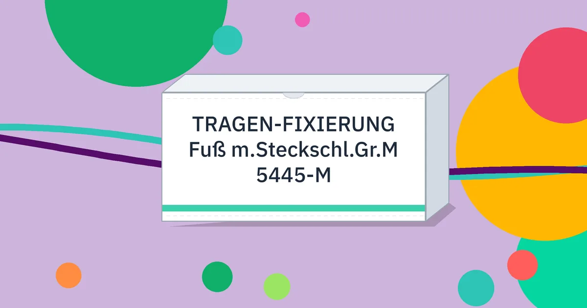 Symbolbild: Packung mit der Aufschrift TRAGEN-FIXIERUNG Fuß m.Steckschl.Gr.M 5445-M (PZN 14298090) – Verfügbarkeit und Bezug in Apotheken in Frankfurt am Main