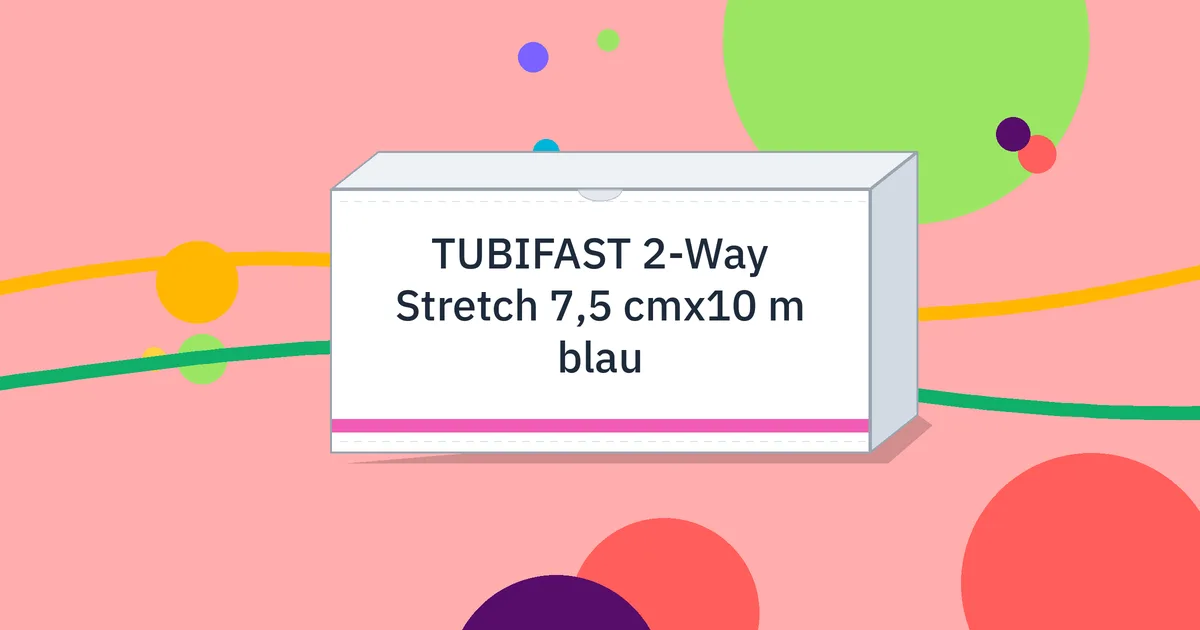 Symbolbild: Packung mit der Aufschrift TUBIFAST 2-Way Stretch 7,5 cmx10 m blau (PZN 17435334) – Verfügbarkeit und Bezug in Apotheken in Frankfurt am Main