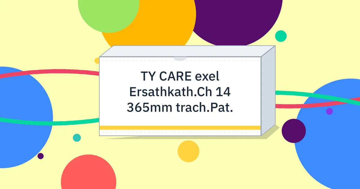 Symbolbild: Packung mit der Aufschrift TY CARE exel Ersathkath.Ch 14 365mm trach.Pat. (PZN 00807748) – Verfügbarkeit und Bezug in Apotheken in Frankfurt am Main