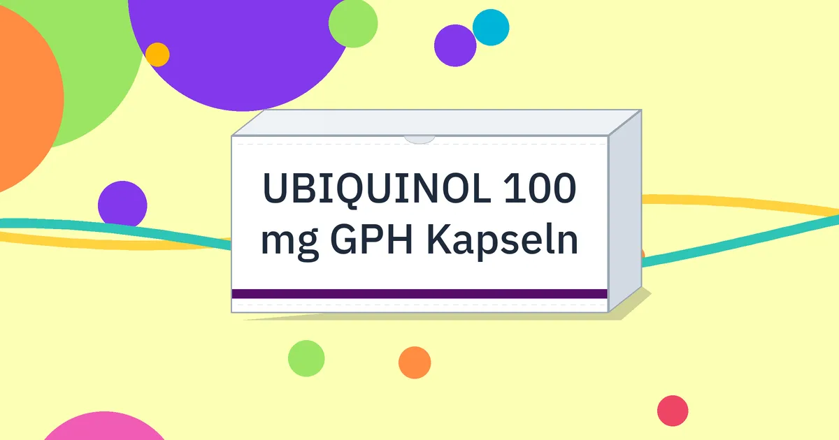Symbolbild: Packung mit der Aufschrift UBIQUINOL 100 mg GPH Kapseln (PZN 16570567) – Verfügbarkeit und Bezug in Apotheken in Frankfurt am Main