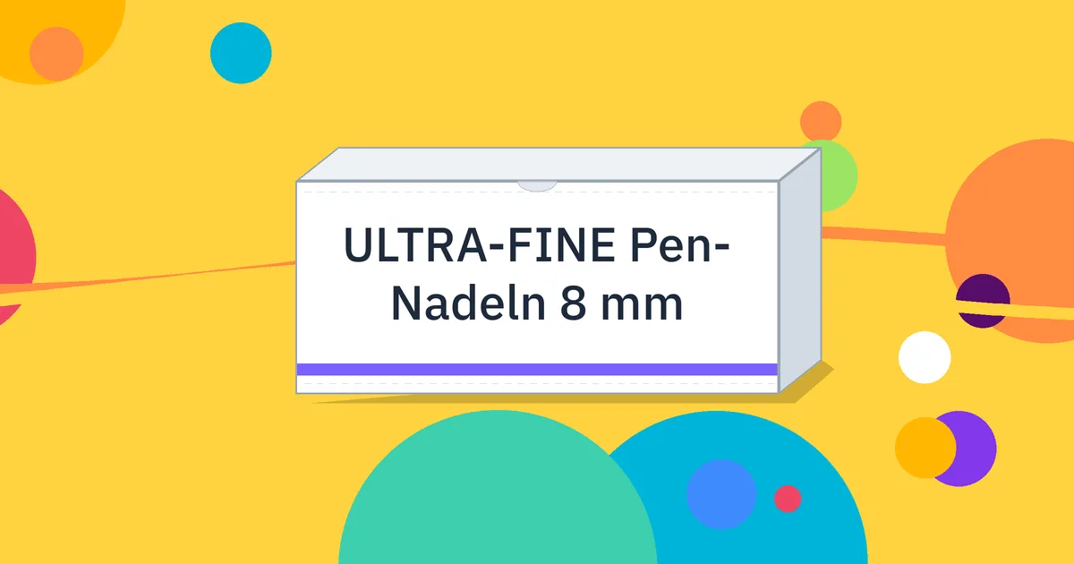 Symbolbild: Packung mit der Aufschrift ULTRA-FINE Pen-Nadeln 8 mm (PZN 20593226) – Verfügbarkeit und Bezug in Apotheken in Frankfurt am Main