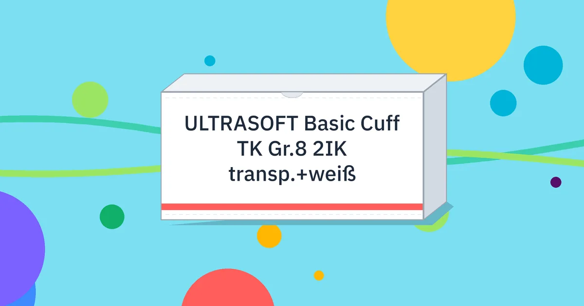 Symbolbild: Packung mit der Aufschrift ULTRASOFT Basic Cuff TK Gr.8 2IK transp.+weiß (PZN 10731348) – Verfügbarkeit und Bezug in Apotheken in Frankfurt am Main